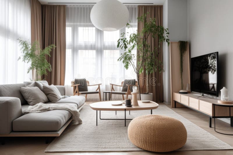 Tidy and Clutter-free Living Room with Minimalist Decor Stock ...