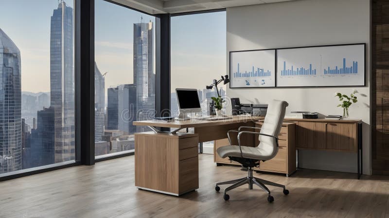 Tidy Desk and Data Display in Virtual Office Setting Stock Illustration ...