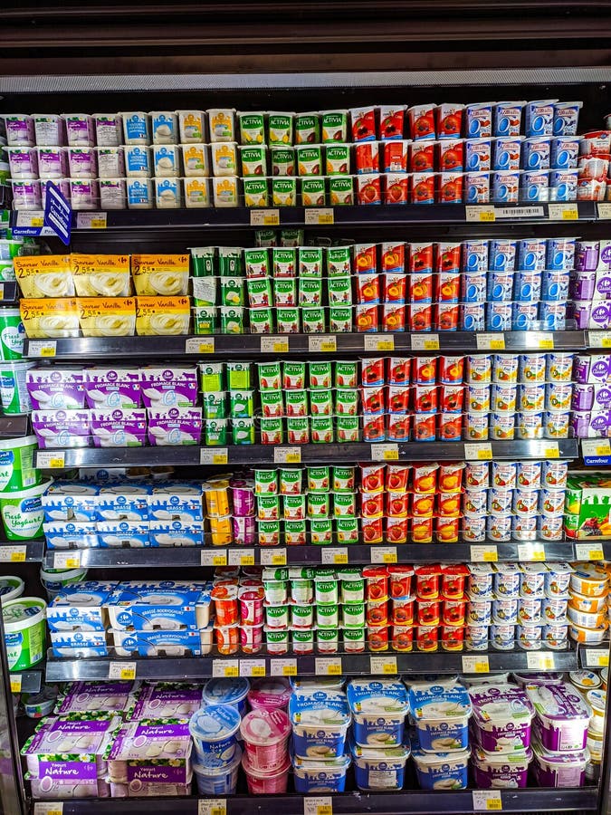 Tidy Display of Different Brands of Flavored Yogurts Editorial Photo ...