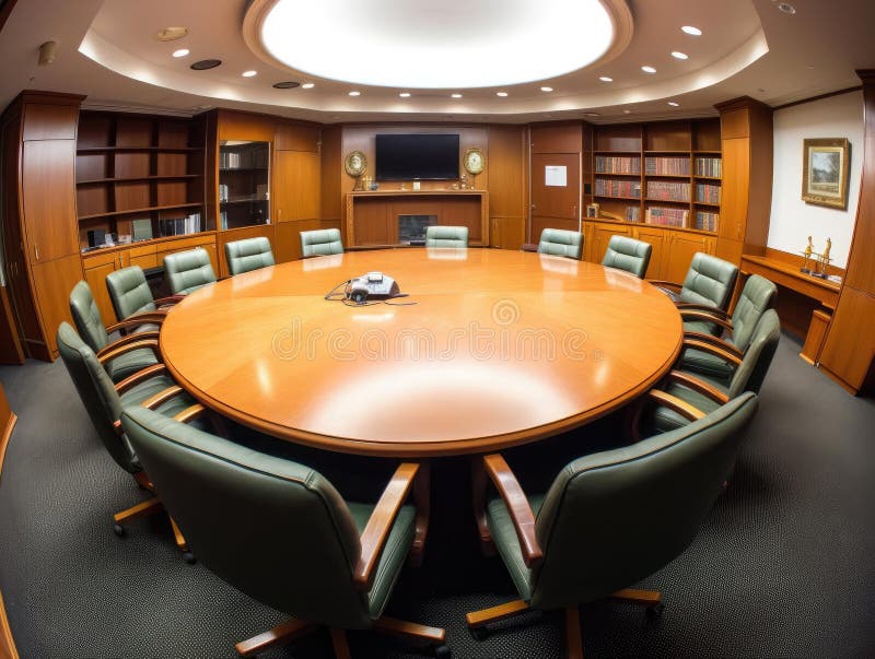 Tidy Meeting Room with Conference Table and Equipment Stock ...