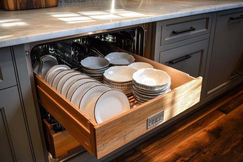 Neatly Organized Dishwasher with Spotless Plates Stock Image - Image of ...