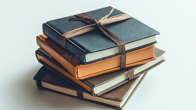 A Tidy Stack of Notebooks Tied with a Ribbon, Placed on a Neutral Stock ...