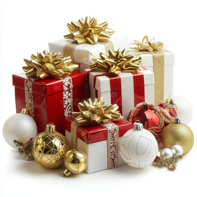 Tidy Stacks of Festive Red and Gold Christmas Presents Stock Image ...