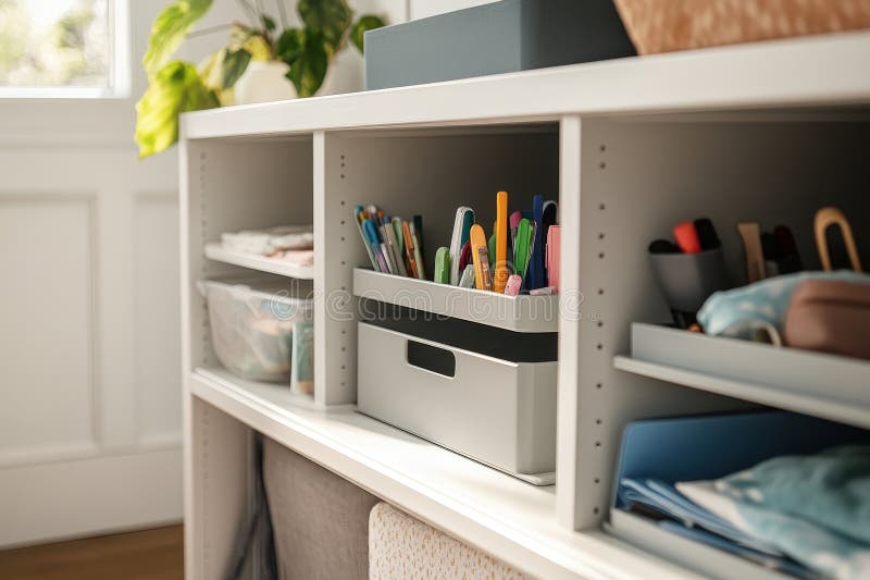 A Tidy Workspace with Organized Supplies and Plants for a Productive ...