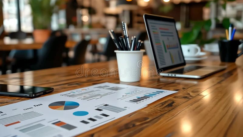 Workspace Featuring Data Analysis with Graphs, Laptop, and Smartphone ...