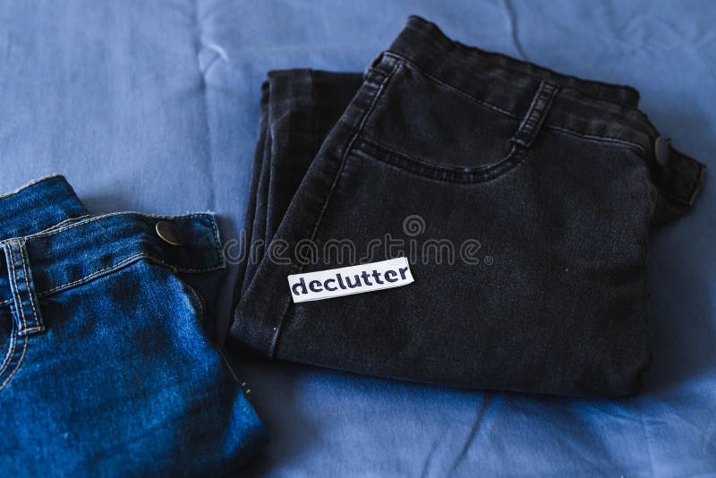 Declutter Label on Different Jeans in Various Denim Colors, Tidying Up ...