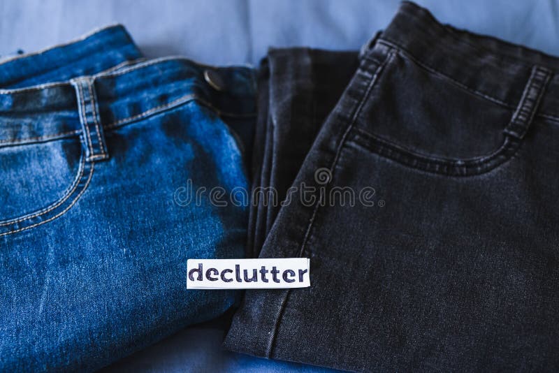 Declutter Label on Different Jeans in Various Denim Colors, Tidying Up ...
