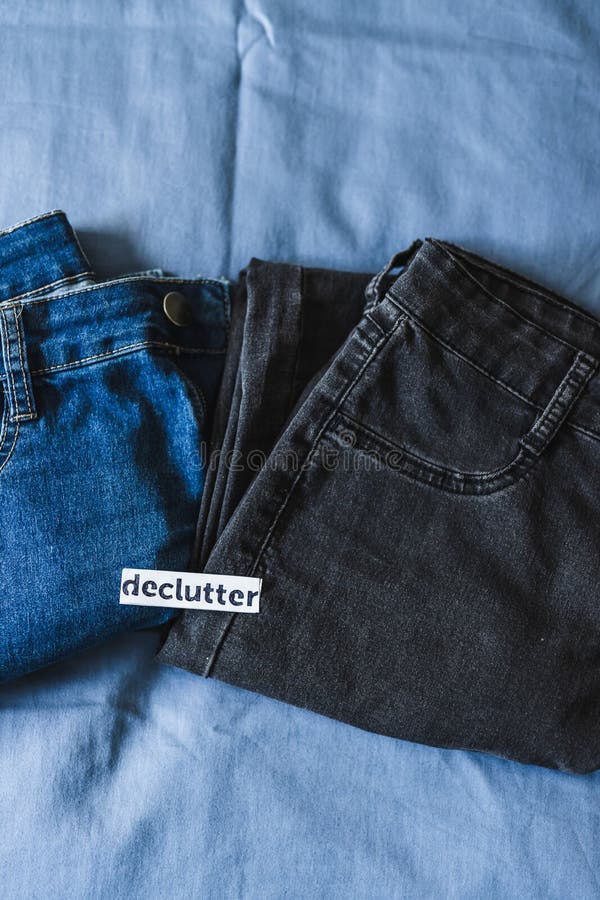 Declutter Label on Different Jeans in Various Denim Colors, Tidying Up ...