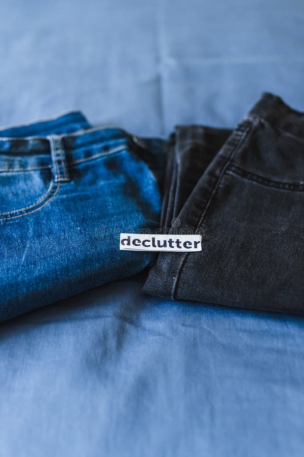 Declutter Label on Different Jeans in Various Denim Colors, Tidying Up ...