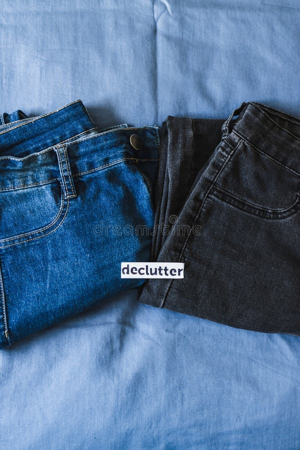 Declutter Label on Different Jeans in Various Denim Colors, Tidying Up ...