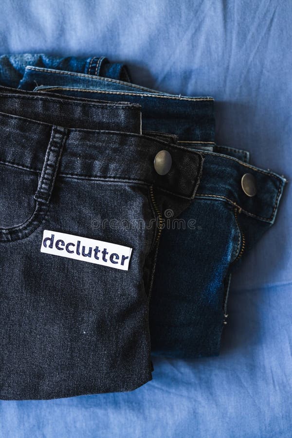 Declutter Label on Different Jeans in Various Denim Colors, Tidying Up ...