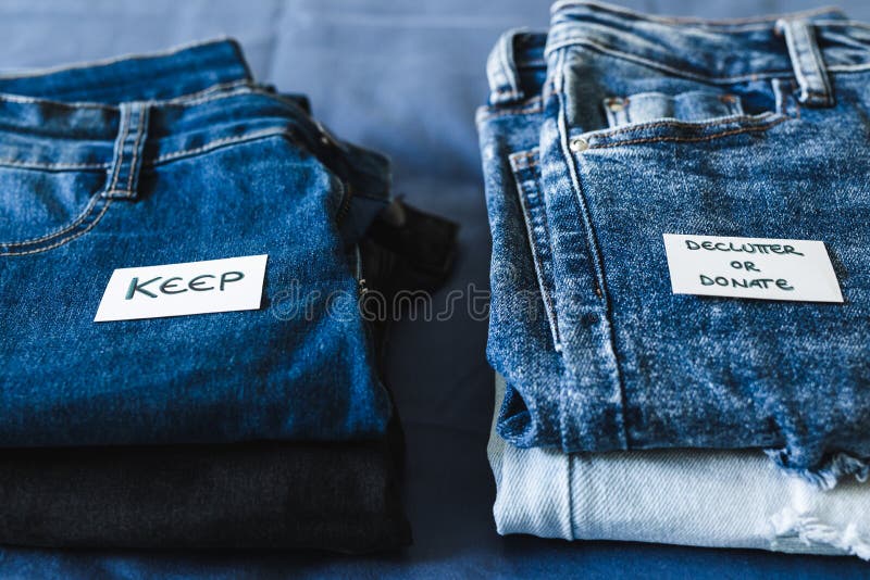 Keep Vs Declutter & Donate Label on Different Jeans in Various Denim ...