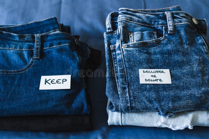 Keep Vs Declutter & Donate Label on Different Jeans in Various Denim ...