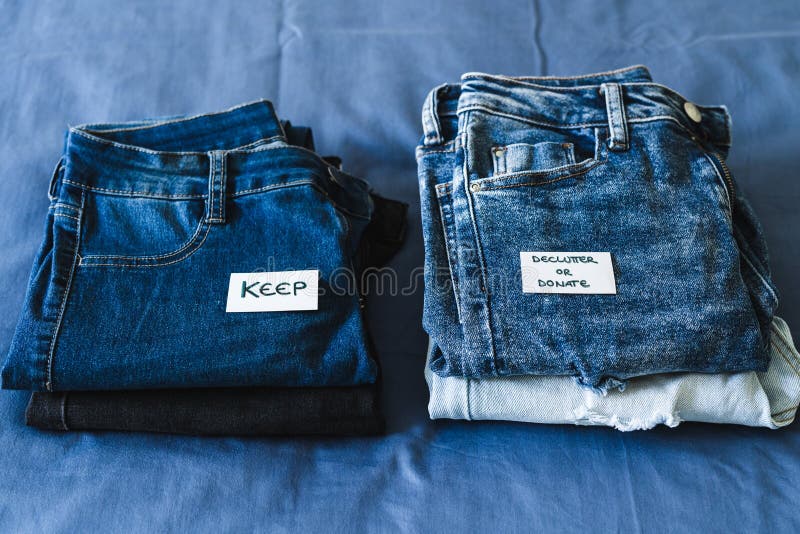Keep Vs Declutter & Donate Label on Different Jeans in Various Denim ...