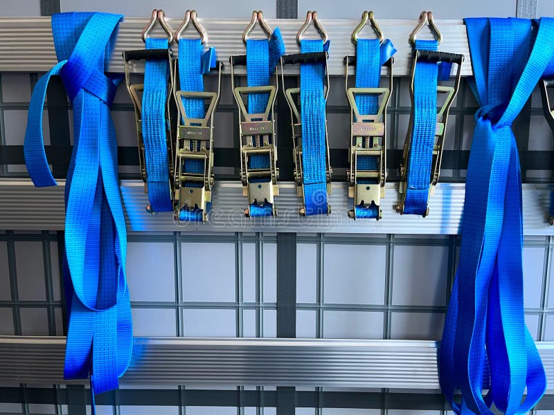 Tie-down Straps for Securing Semi-trailer Loads in Close-up Stock Photo ...