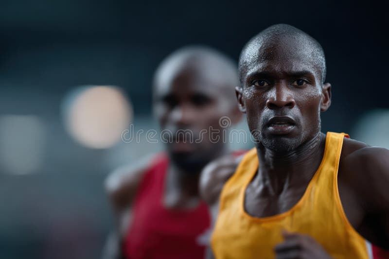 Runners Tie at Finish Line in Tight Competition Stock Illustration ...