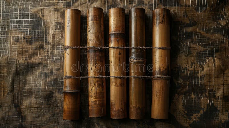 Tied Bamboo Rods on a Wooden Surface Stock Photo - Image of horizontal ...