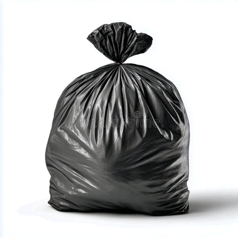A Tied Up Garbage Bag on a Plain White Studio Setting View Isolated on ...
