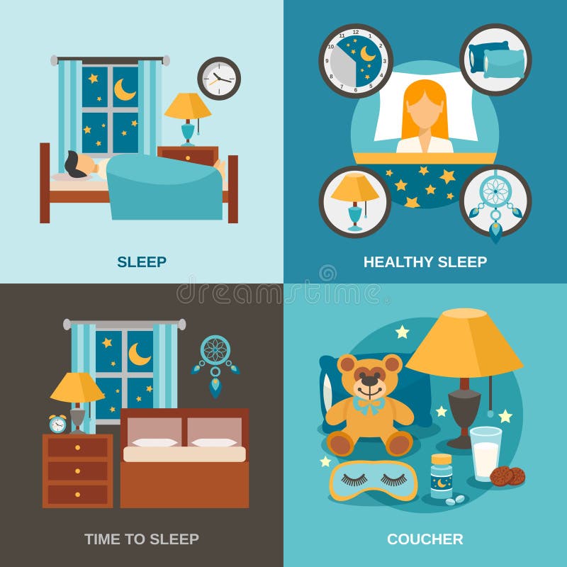 Tiempo de sueño plano ilustración del vector. Ilustración de medio ...