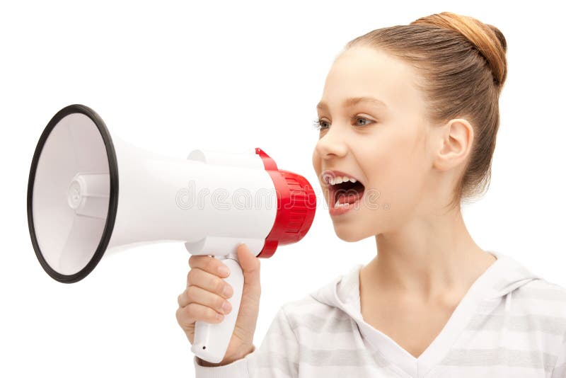 Het Kind Schreeuwt Bij Megafoon Stock Afbeelding - Image of mededeling ...