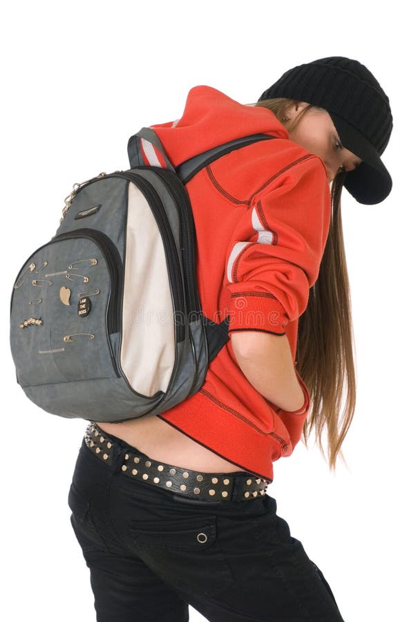 Tiener, rugzak op de rug stock foto. Image of universiteit - 3694818