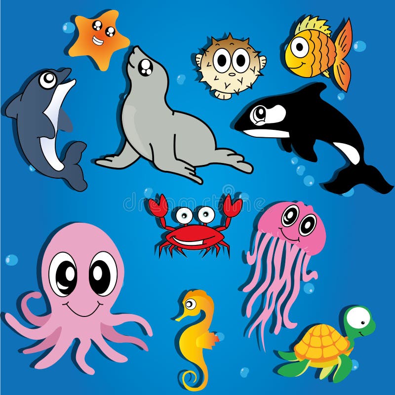 Wassertiere vektor abbildung. Illustration von komisch - 32729851