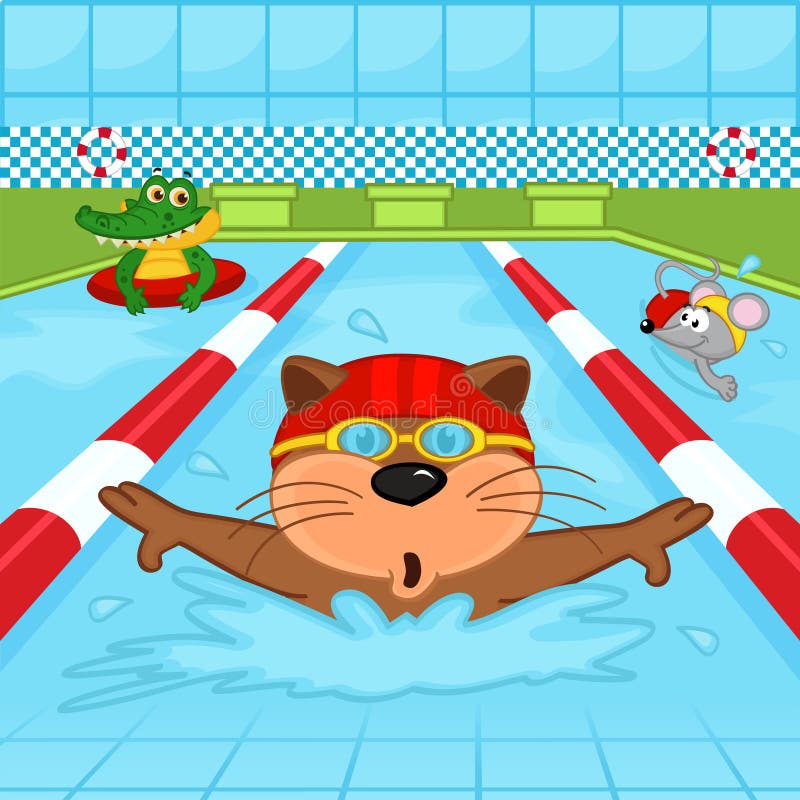 Tiere im Pool vektor abbildung. Illustration von katze - 48108779