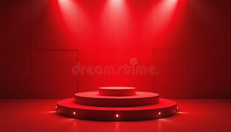 Dramatic Red Stage with Tiered Platforms and Spotlight Effects ...