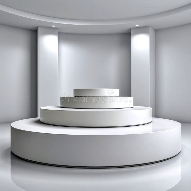 A Tiered Display Platform in a Bright Minimalist Style Room Stock ...