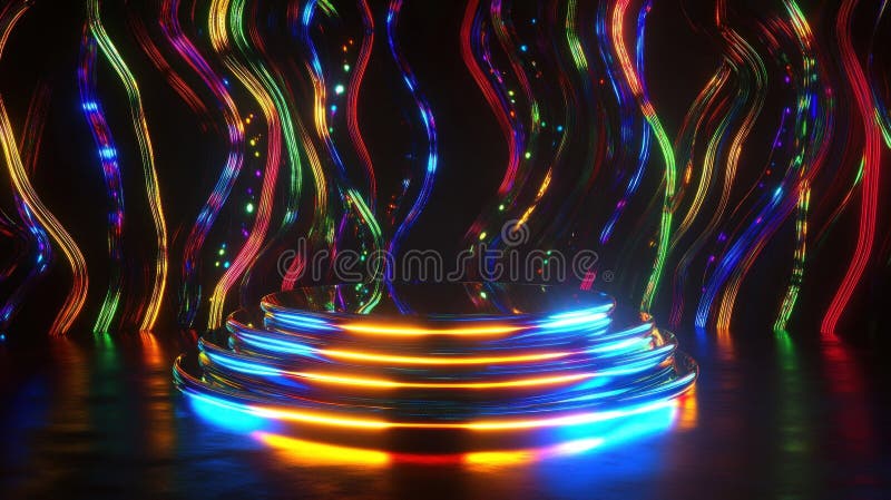 Illuminated Stage with Vibrant Neon Light Lines As Backdrop Stock ...