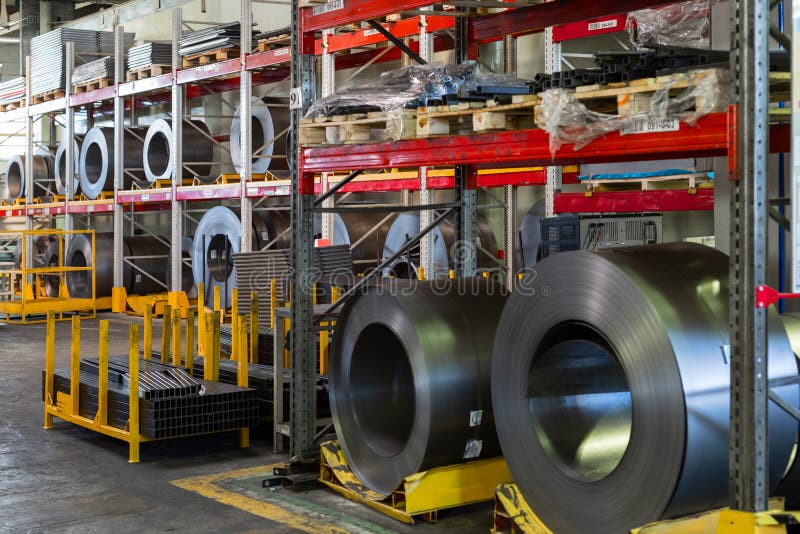 Tiered Rack with Sheet Metal Rolls. Internal Warehouse of Raw Materials ...