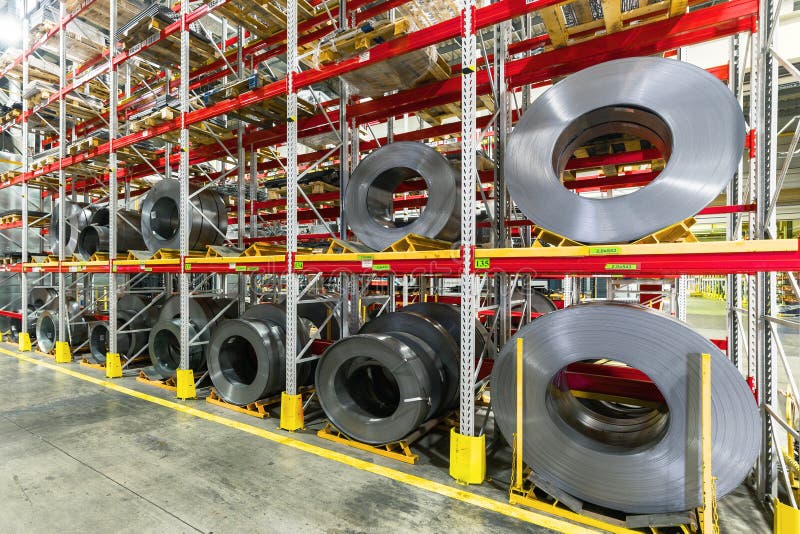 Tiered Rack With Sheet Metal Rolls. Internal Warehouse Of Raw Materials ...