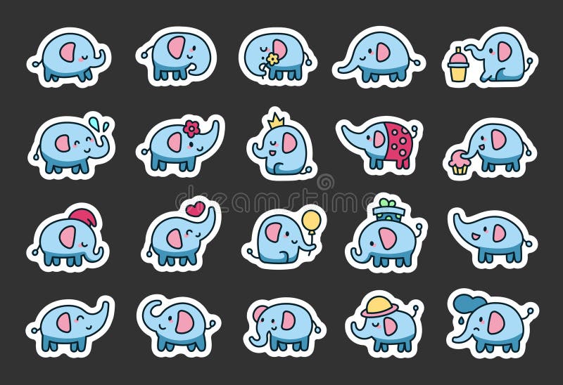Tierno Elefante Kawaii Marcador De Pegatina Ilustración Del Vector Ilustración De Brote