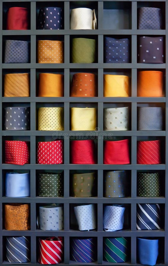 Elegant Italian Neckties in a Tie Rack Stock Photo - Image of stores ...