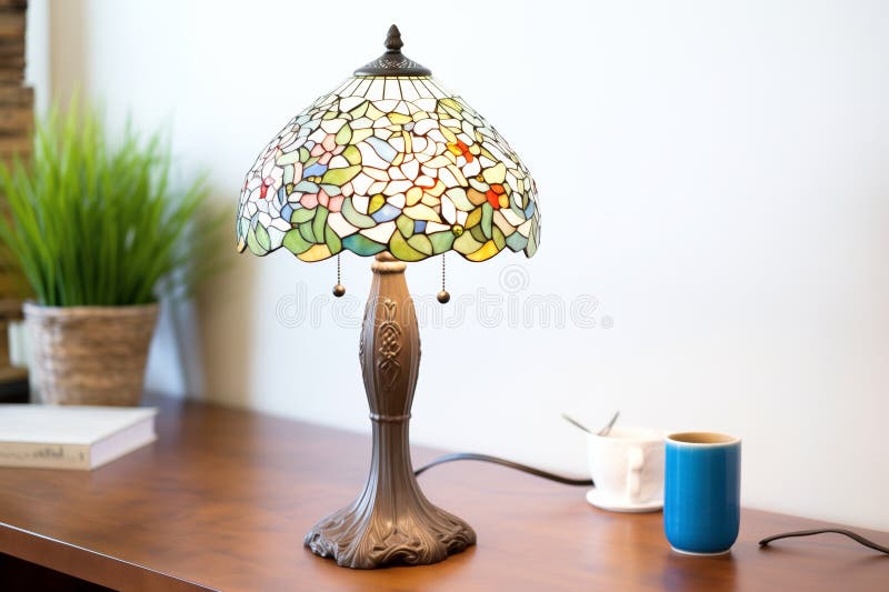 Tiffany-style Glass Table Lamp Emitting Colorful Light Stock Photo ...