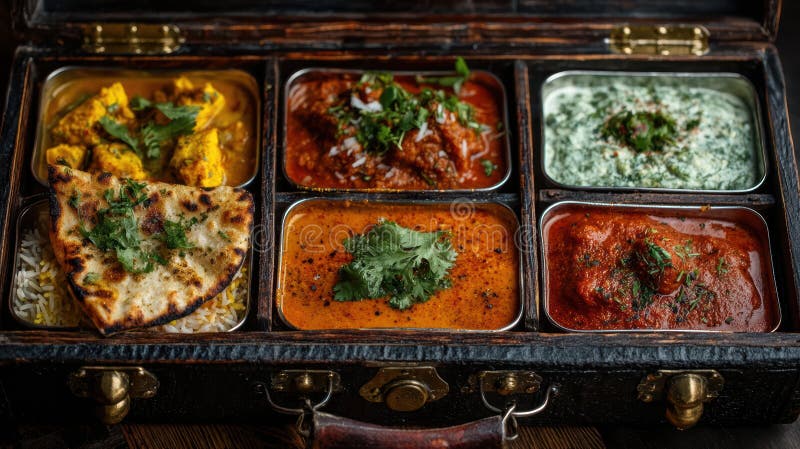 Tiffin Box Open with Multiple Indian Dishes Inside , Stock Illustration ...