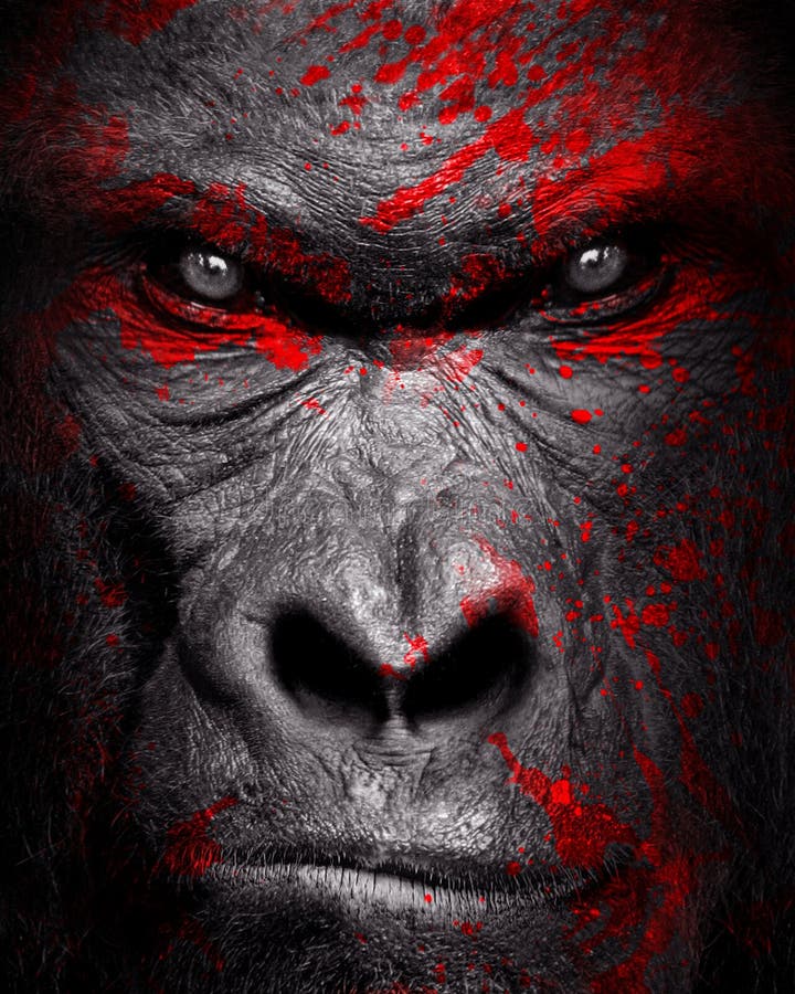 Gorilla Art , Red Blood , Animal Ink Stock Photo - Image of haar ...