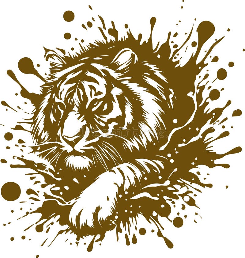 Tiger in Abstract Vector Stencil with Splashes Stock Vector ...