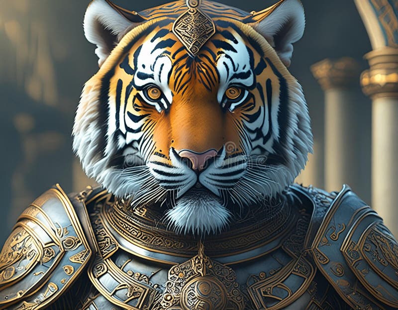 A Tiger with Armor with a Castle at the Background Stock Illustration ...