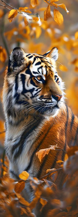 Tiger in Autumn stock illustration. Illustration of gaze - 354774152