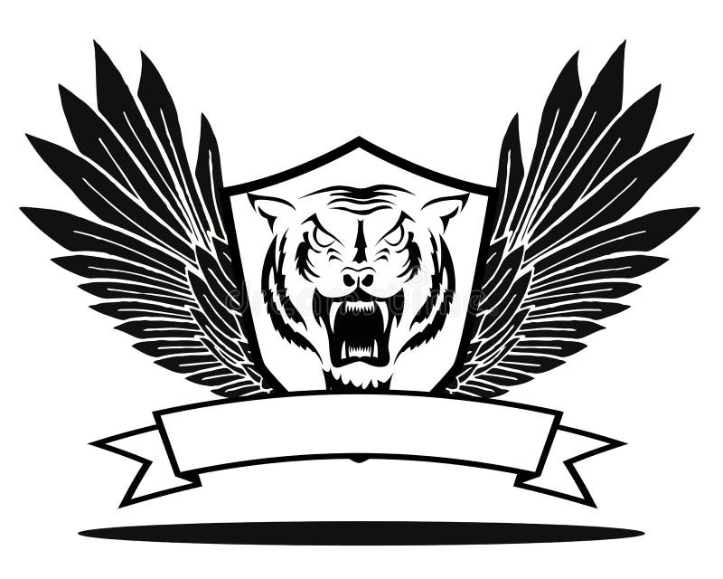 Ornate Badge with Wings and Banner Template Stock Vector - Illustration ...