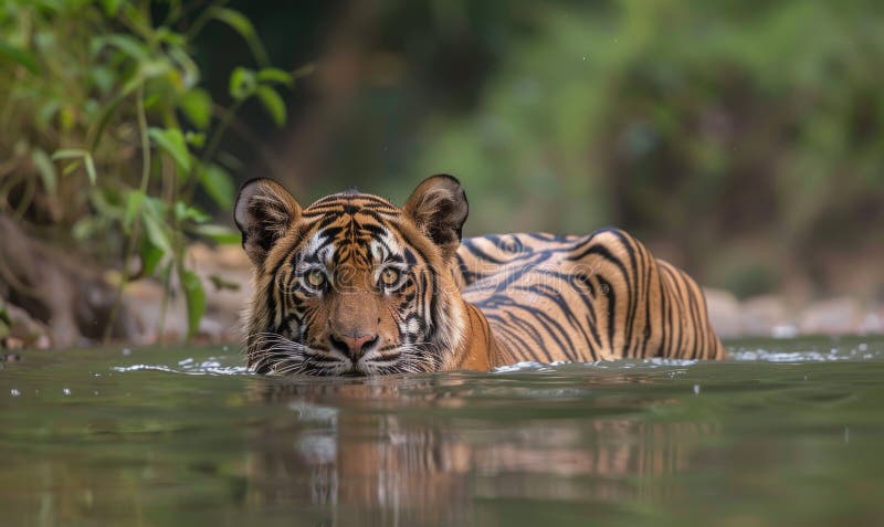 Tiger Bathing in the River Cool Water Stock Image - Image of safari ...