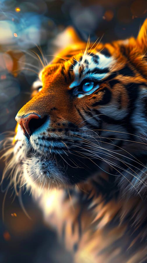 A Tiger with Blue Eyes Looking Up Stock Image - Image of stare, closeup ...