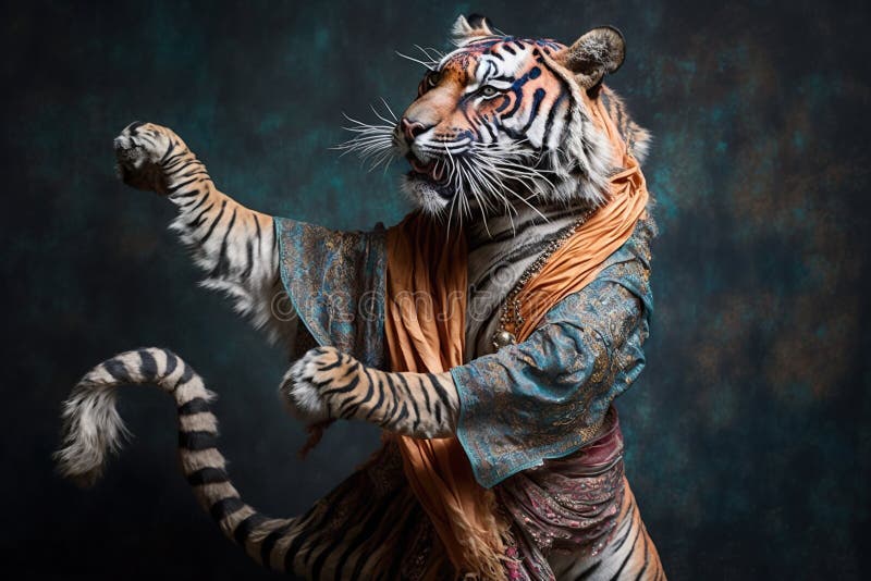 Tiger in Boho Clothes Joyfully Dancing, Created with Generative AI ...