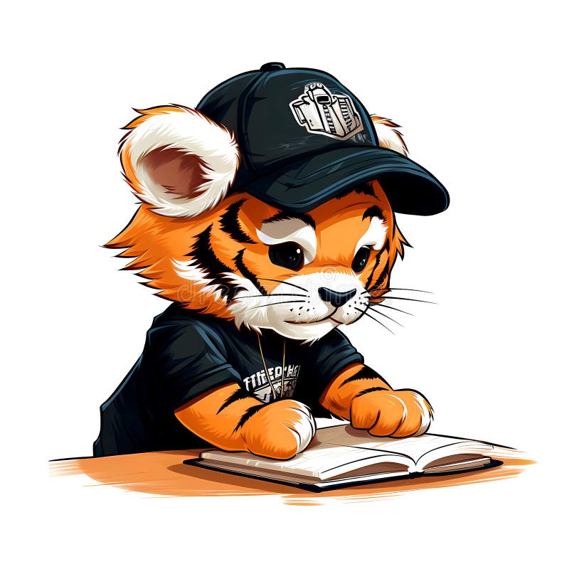 Tiger boy do homework stock illustration. Illustration of home - 291588033