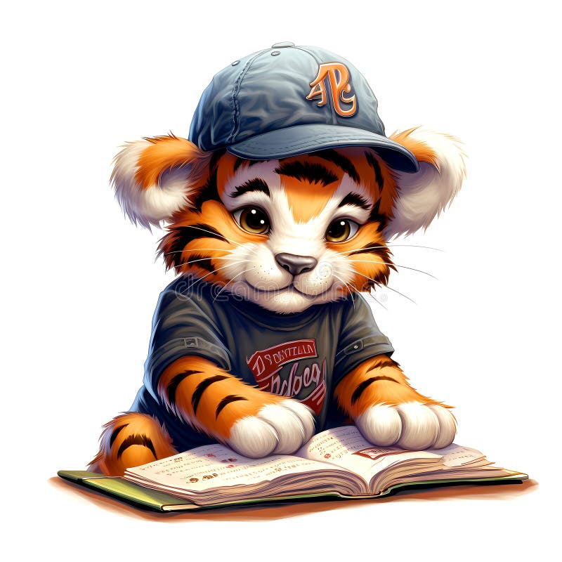 Tiger boy do homework stock illustration. Illustration of homework ...