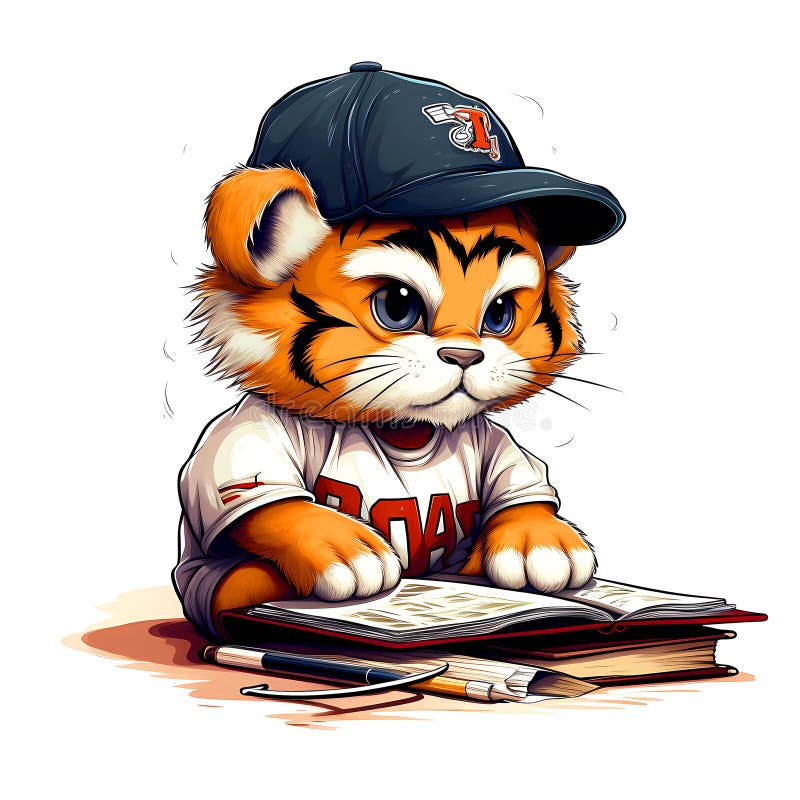 Tiger boy do homework stock illustration. Illustration of homework ...