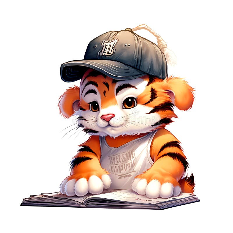 Tiger boy do homework stock illustration. Illustration of homework ...