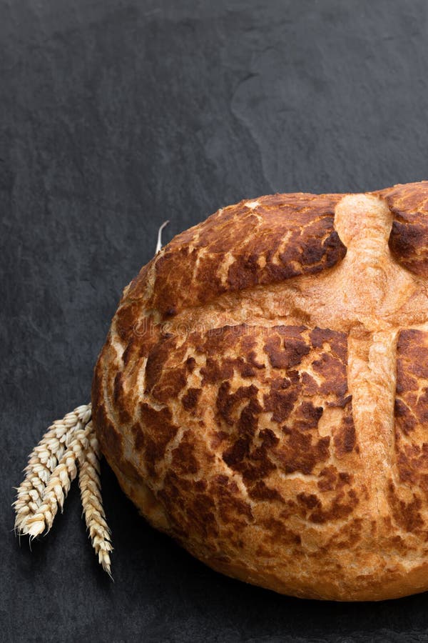 Tiger Bread on Black Stone Background Stock Image - Image of cross ...