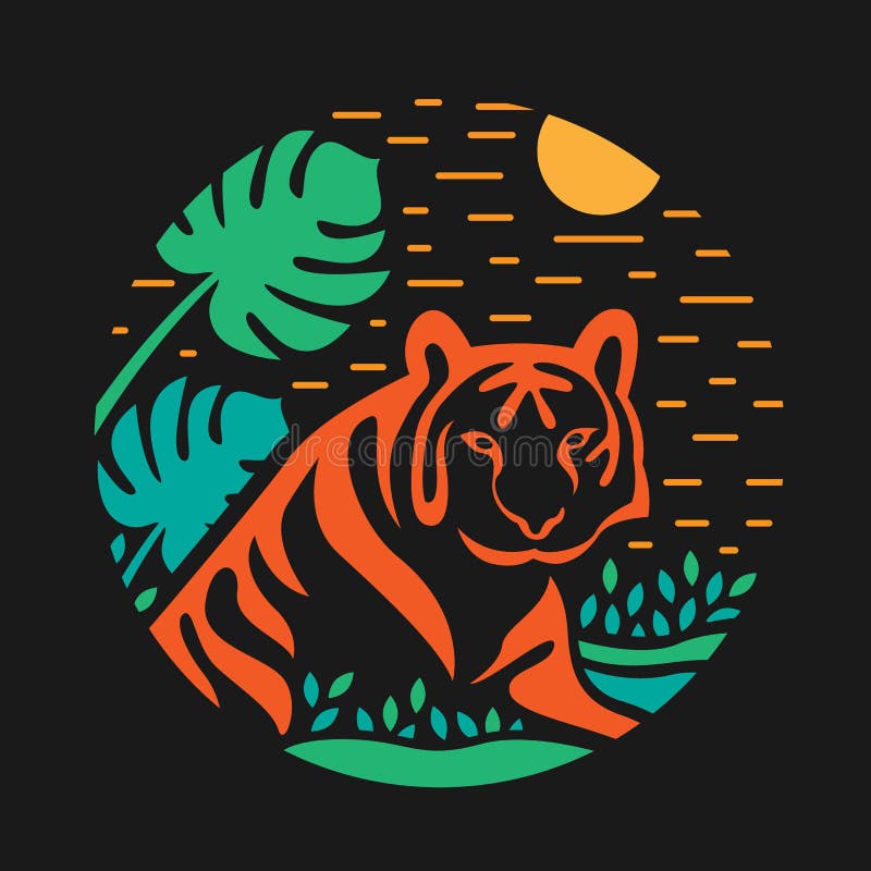 Tiger in Bush Grass Abstract Circle Style Vector Design Stock Vector ...